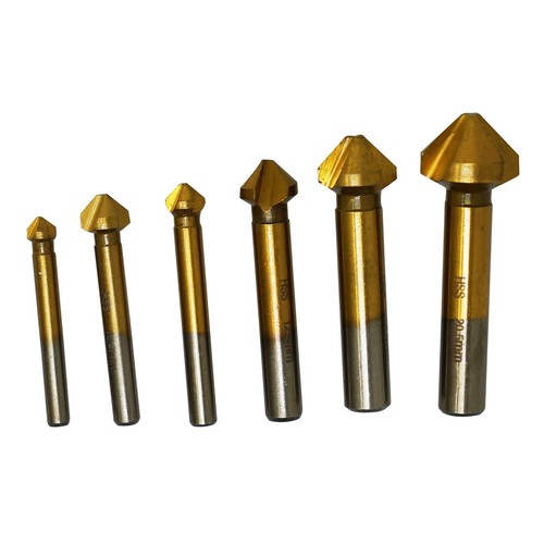 6 Pc Titanium Coated Countersink Drill Bit Set Wood Plastic Metal ...