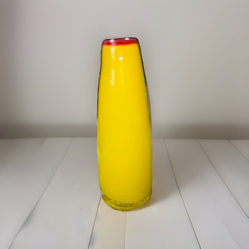 Vintage Hand Blown Yellow with Red Rim Art Glass Bud Vase Decor 6" Tall ...