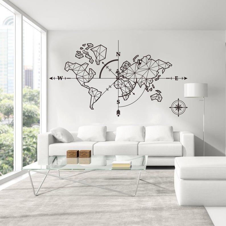 Large World Map And Compass