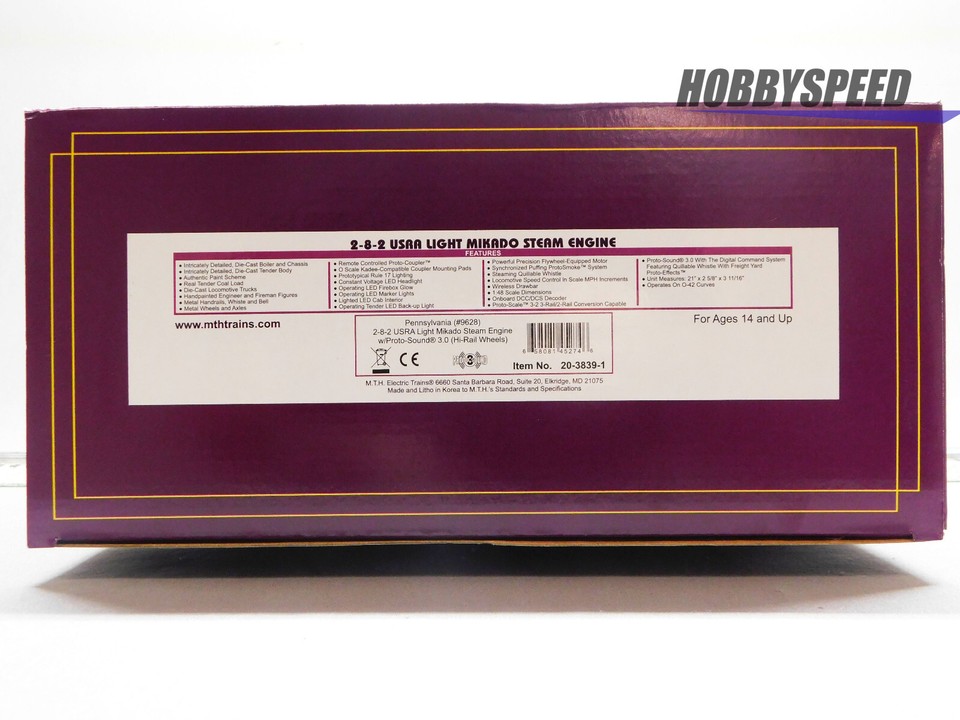 MTH PREMIER PRR 2-8-2 USRA LIGHT MIKADO STEAM ENGINE #9628 O GAUGE 20 ...