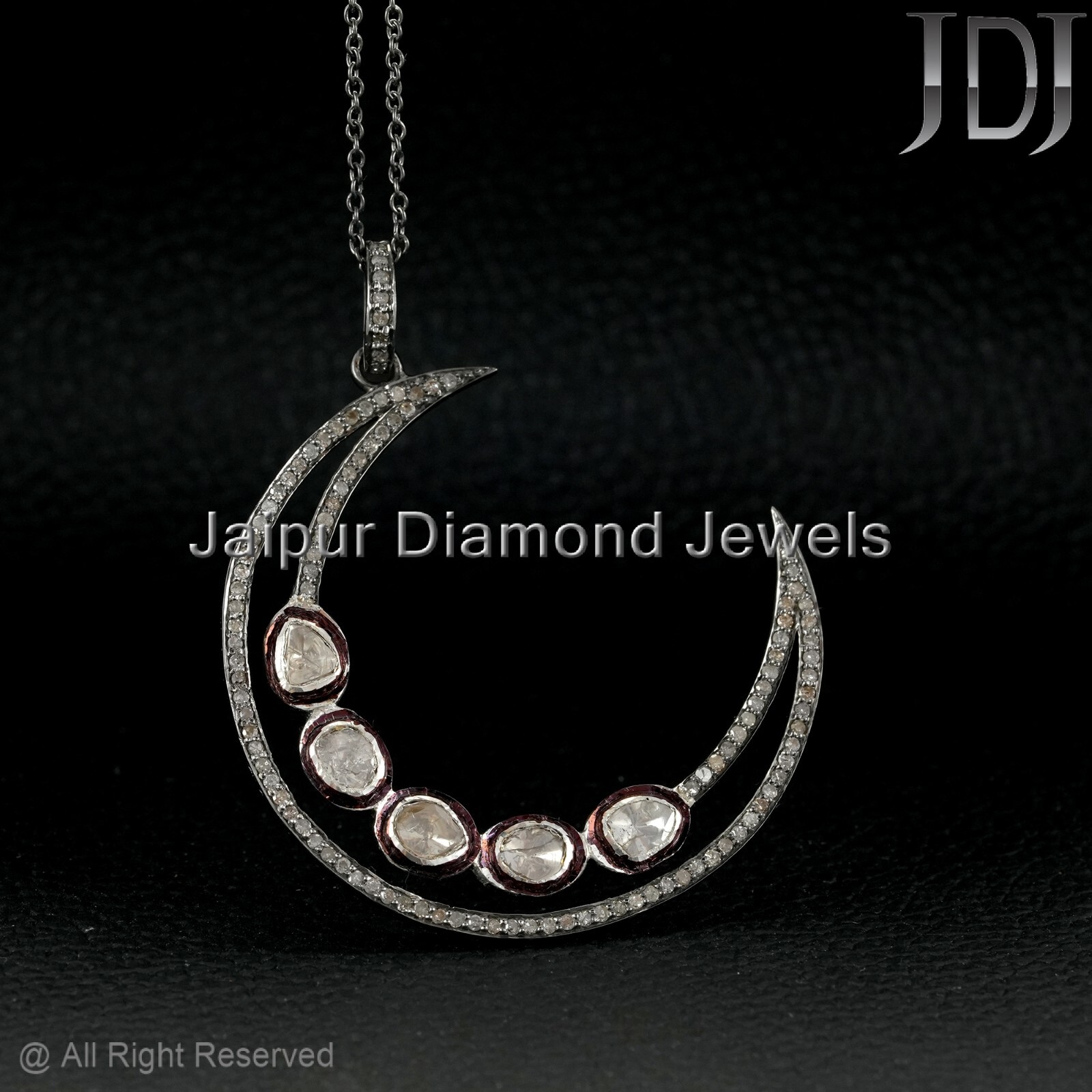 Natural Rosecut Polki Pave Diamond 925 Silver Moon Crescent Cham Chain Necklace | eBay Australia