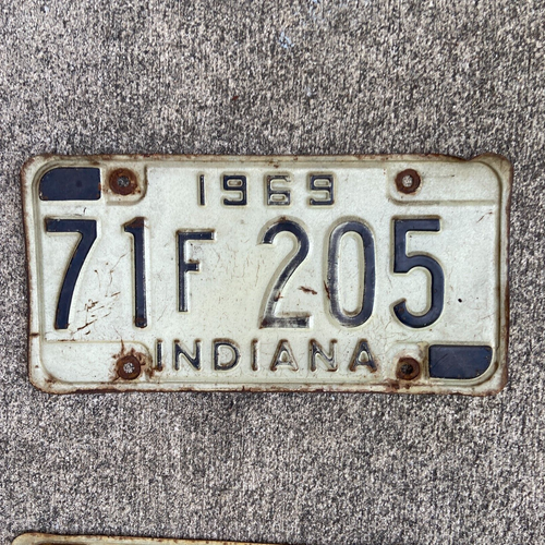 Vintage 1969 Indiana License Plate 71 F 205 Vanity Plate White Blue IND ...