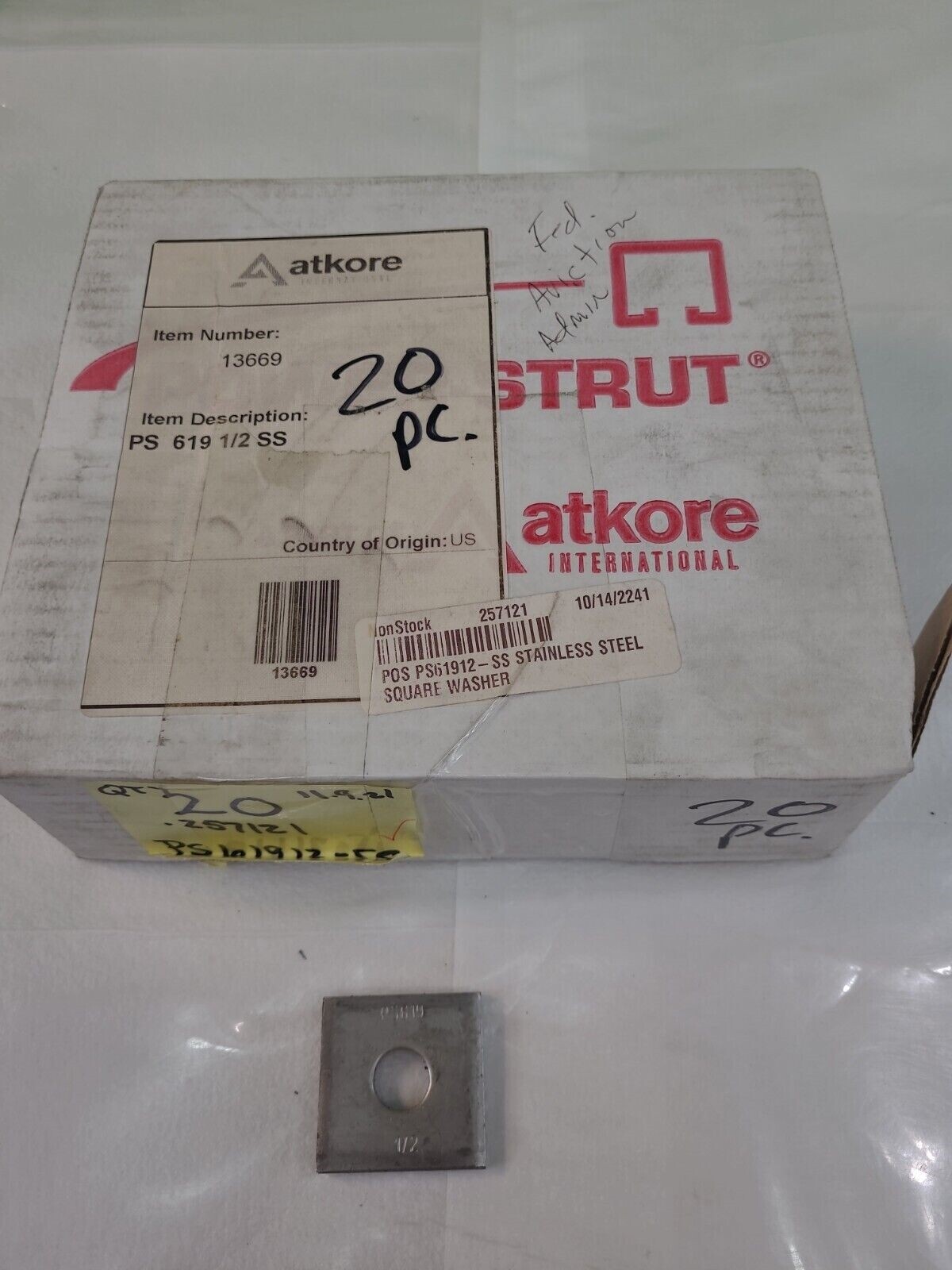 POWER STRUT ATKORE-PS 619-1/2-SS Square Washer, 1/2" Bolt Hole-LOT OF ...