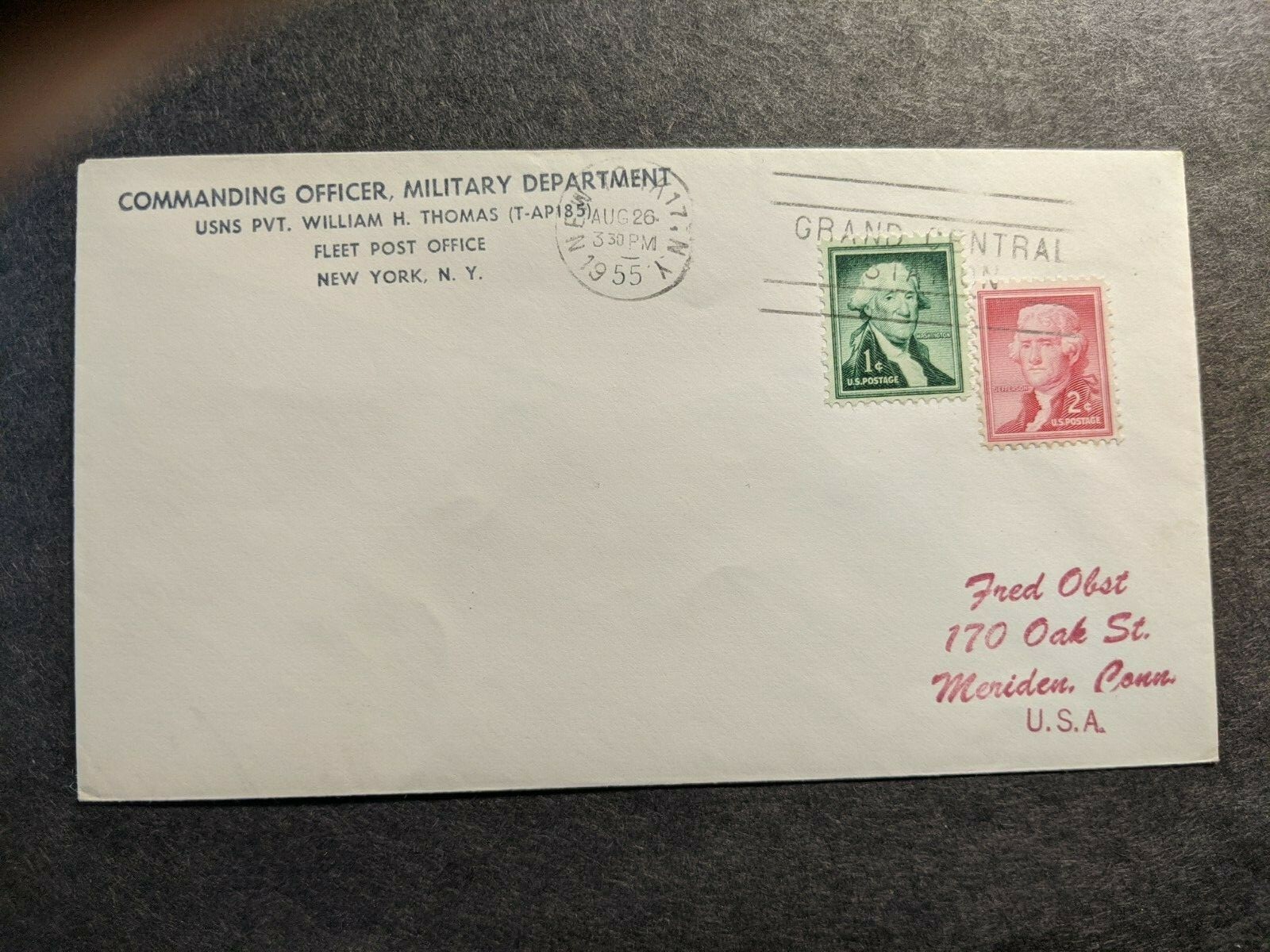 USNS PRIVATE WILLIAM H. THOMAS T-AP 185 Naval Cover 1955 NY former USS ...