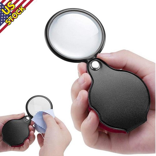 10X Mini Folding Magnifying Glass Optical Magnifier Pocket Reading Tool ...