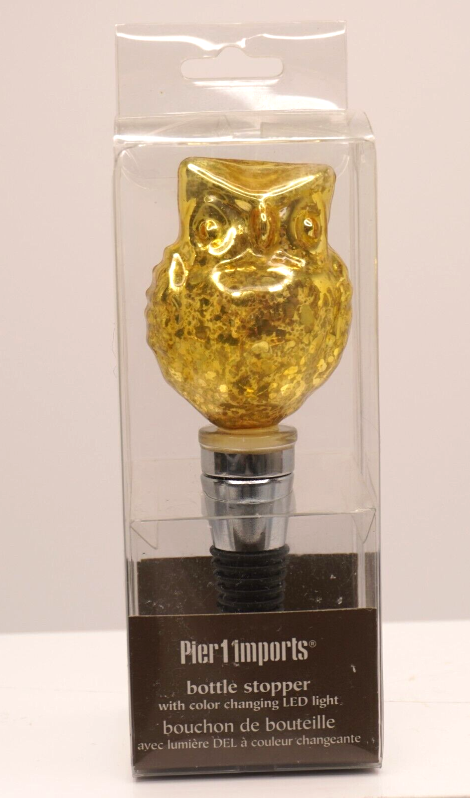 Pier 1 Imports Owl Wine Bottle Stopper Gold Tone Color Changing LED ...