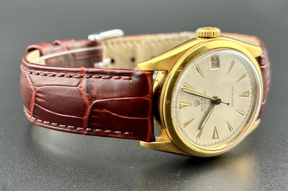 Rolex 31mm 1950s Vintage Gold Shell OysterDate Precision Watch Ref 6066 ...