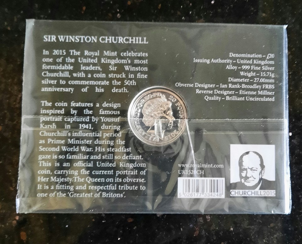 1/2 oz Silver 2015 Sir Winston Churchill Royal Mint £20 999 Fine Silver ...