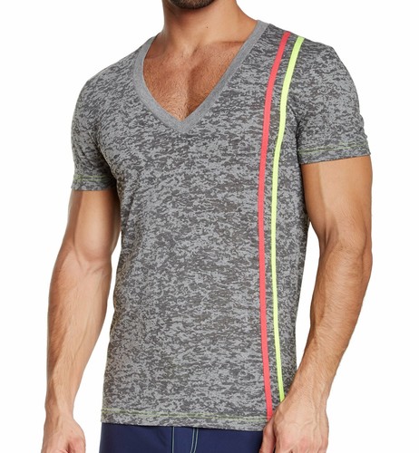 Andrew Christian Male Deep V Neck Tee Grey Mens Smart Stripe T Shirt ...