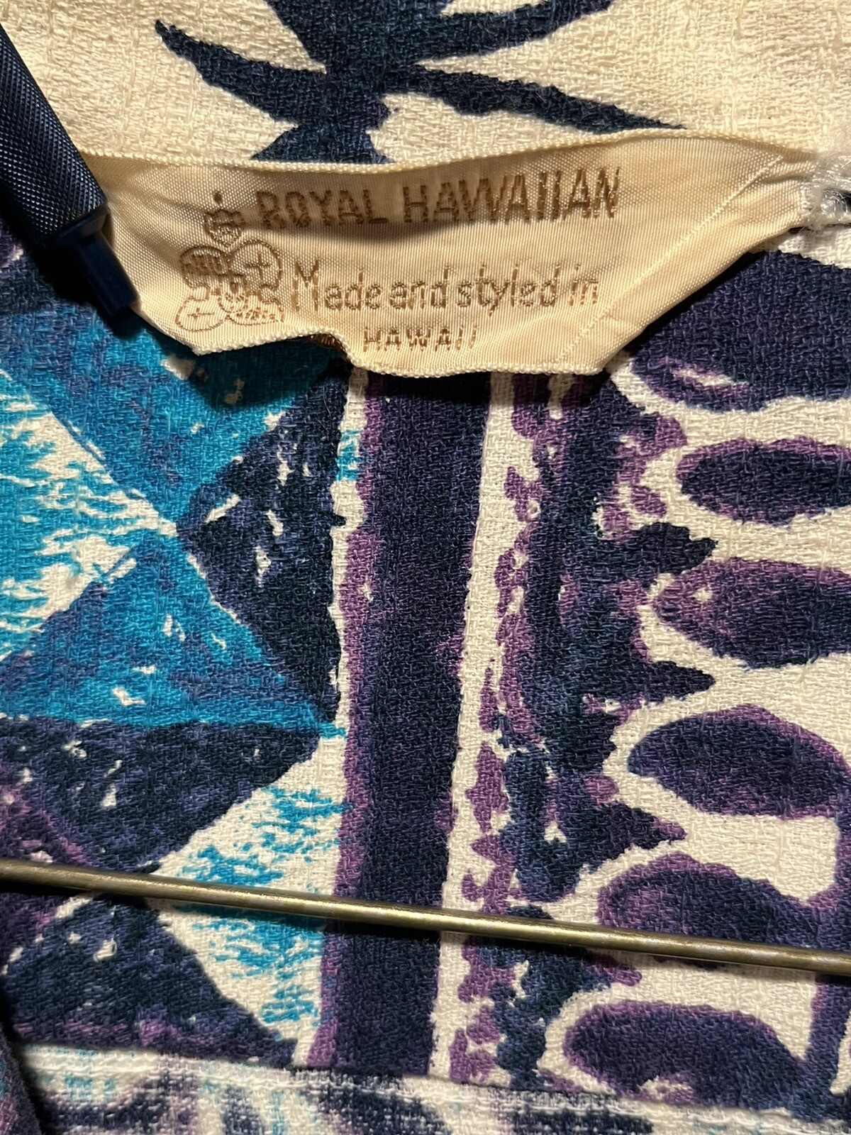 VTG 1960’s Royal Hawaiian Blue Teal Tapa Print Aloha … - Gem