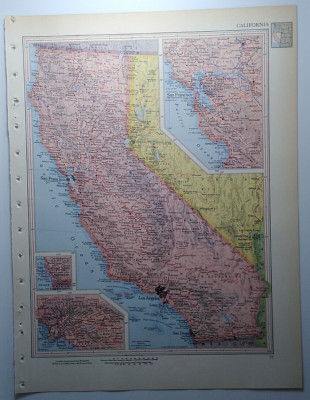 1957 Vintage CALIFORNIA Atlas Map Authentic Antique MCM Encyclopedia ...
