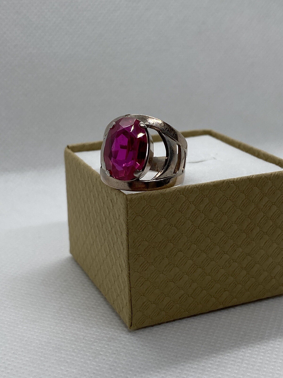 Vintage Soviet Union Silver 875 USSR Ring with Red Ru… - Gem