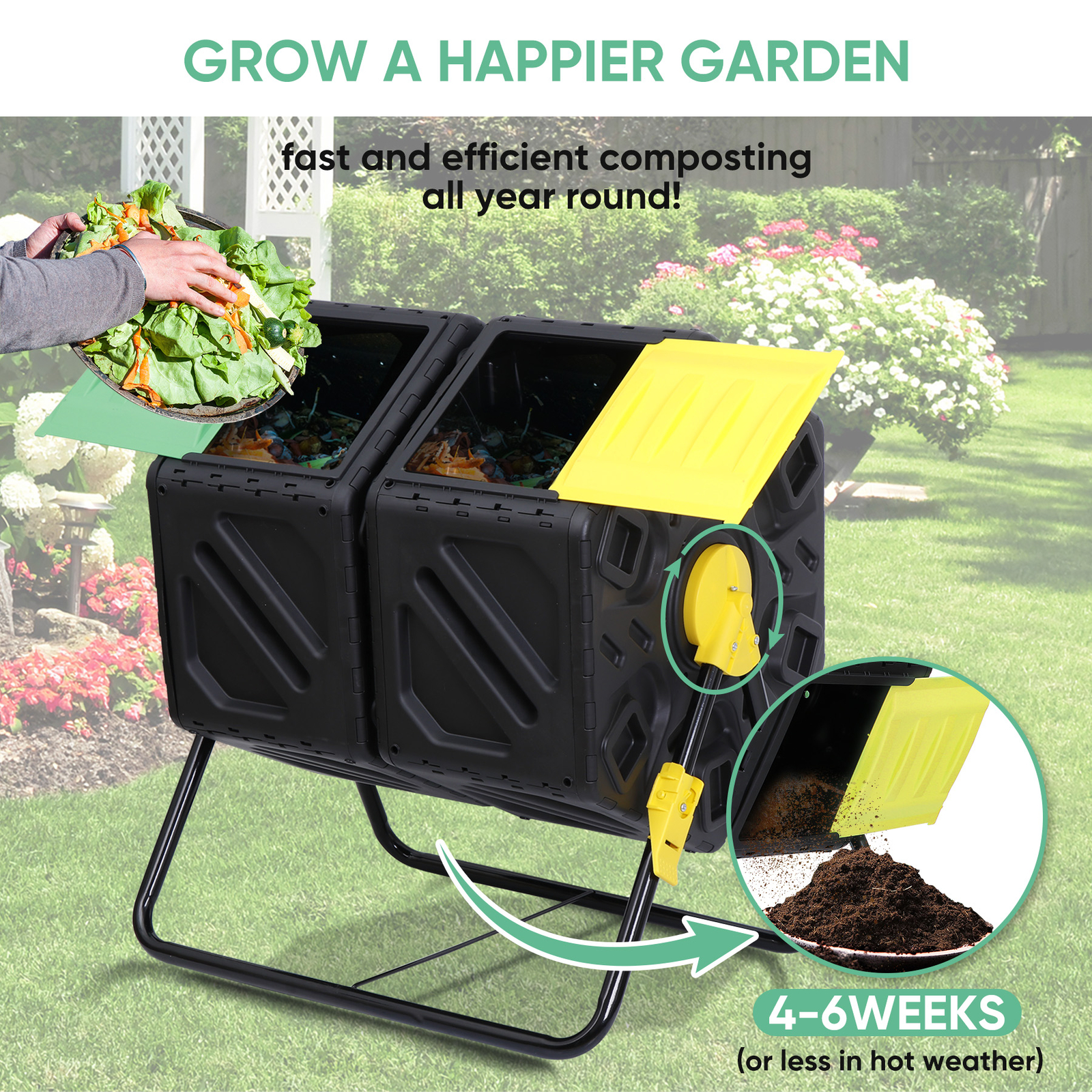37 Gal Garden Compost Tumbler Easy-Turn Fast-working System Dual ...