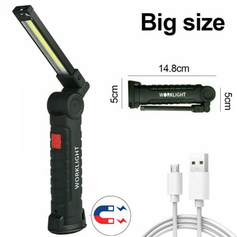 1/2* Rechargeable LED COB Work Light Mechanic Base Flashlight Lamp ...