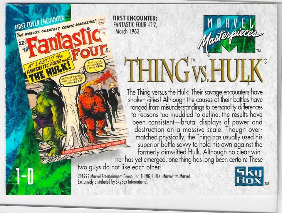 1992 Marvel Masterpieces Battle Spectra #1D Thing vs. Hulk | eBay