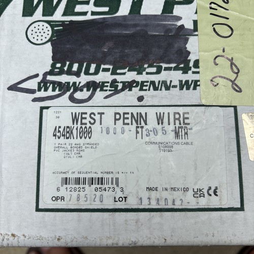 West Penn Wire (454 22 Gauge) CMR Installation Mic/Line Bulk Cable - Approx 150’ | eBay