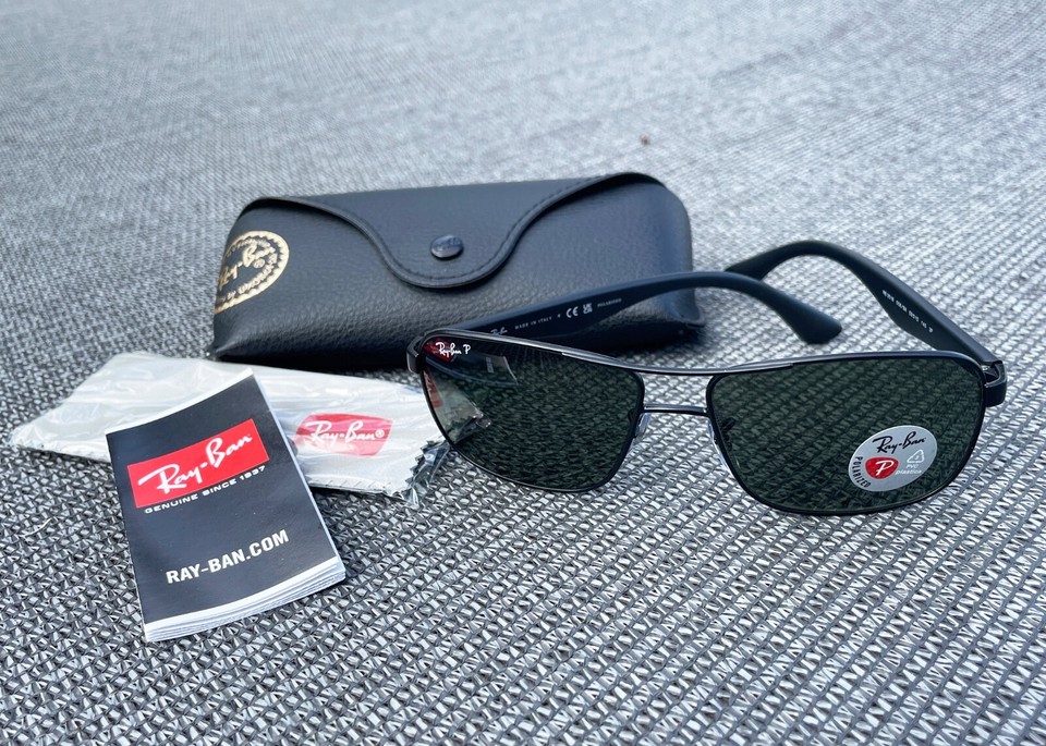 Ray-Ban RB3516 006 Polarized Navigator Rectangle Sunglasses Matte Black ...