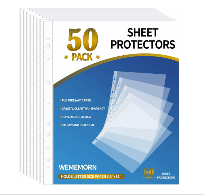 50 Pack Sheet Protectors, Clear Page Protectors 8.5 x 11 Paper ...