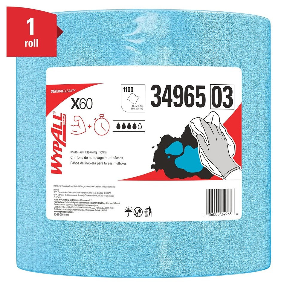WypAll General Clean X60 Multi-Task Cleaning Cloths Jumbo Roll 1100 ...