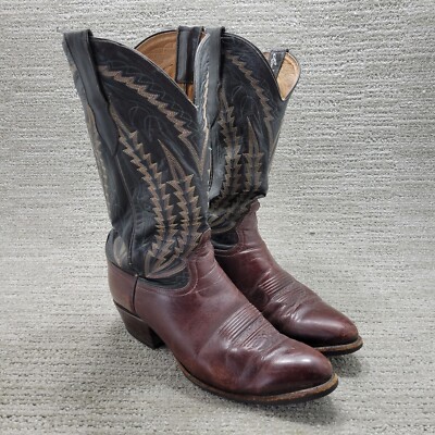Larry Mahan Boots Leather Black Brown Men's Size 9 D Cowboy Western USA ...