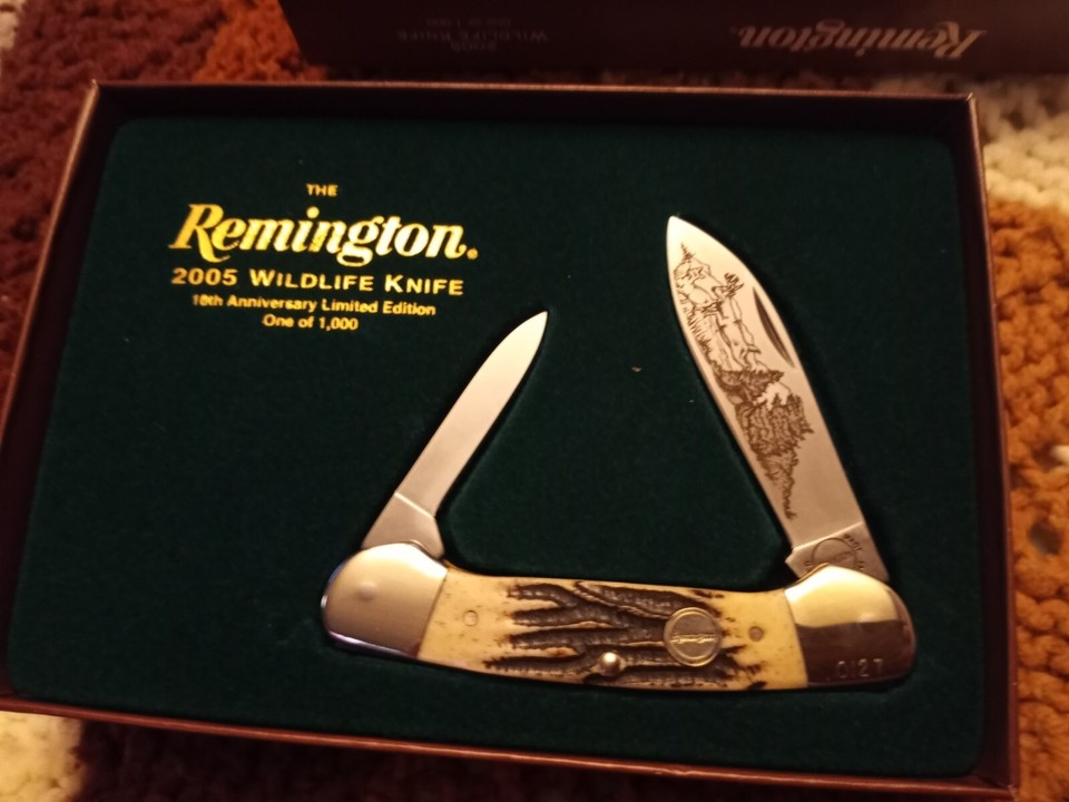 Remington NIB Knife Wildlife Series 2Blade Canoe Jig Stag Handle ...