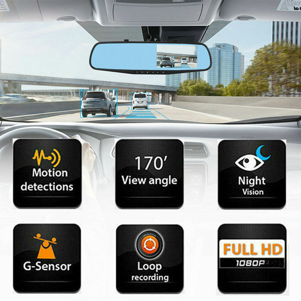 1080P HD Rearview Mirror Car DVR Dual Dash Cam Camera Front Rear Video ...