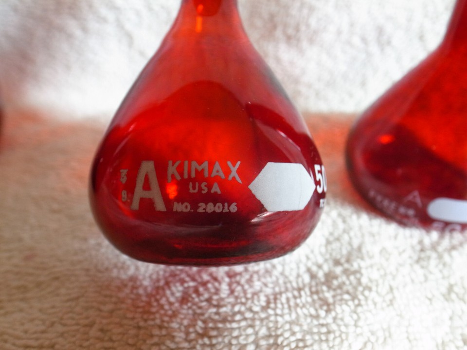 3 Vintage PYREX KIMAX Ruby Red Glass Beakers-3 Heights-Great Bud Vases ...