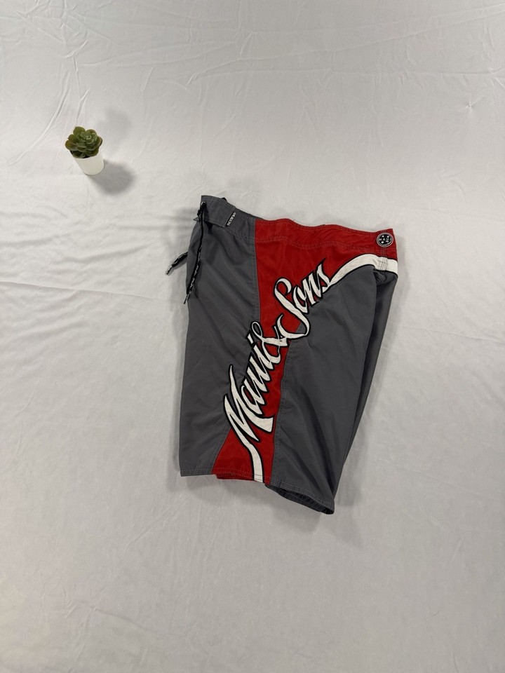 Maui & Sons Boardshorts Shorts Cyclone Size 33 Hawaii Red Grey Swim | eBay