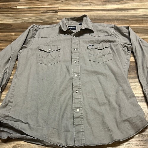 WRANGLER Men's XLT Tall Tan Twill Western Pearl Snap Cotton Blend Shirt ...