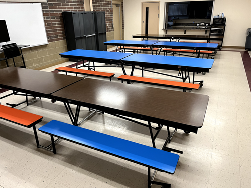 12FT CAFETERIA LUNCH TABLE w/ Benches Foldable Wheels Multicolor School ...