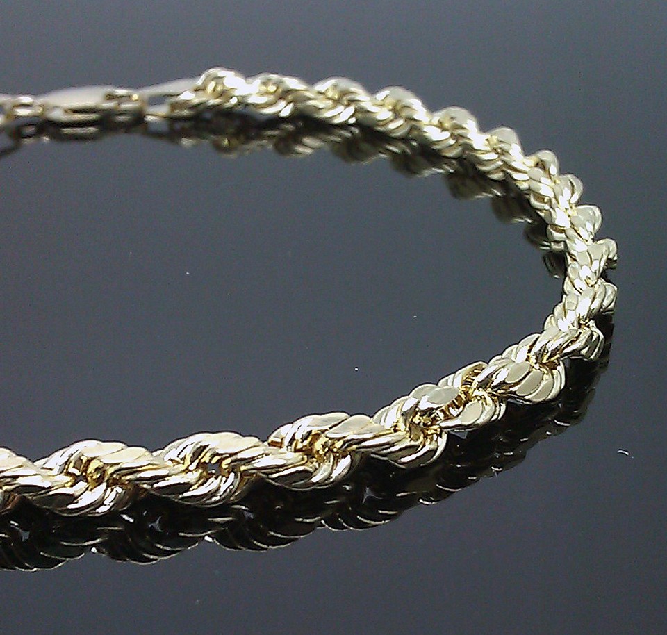 Real 10K Yellow Gold Men Thick Rope Bracelet 8" Inches Men ladies | eBay