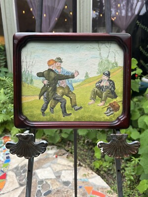 Charming Folk Art Original Oil Painting of Dancing Hobos, Framed | eBay