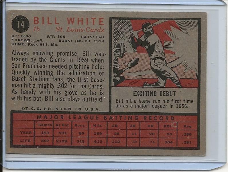 1962 Topps - Bill White #14 for sale online | eBay