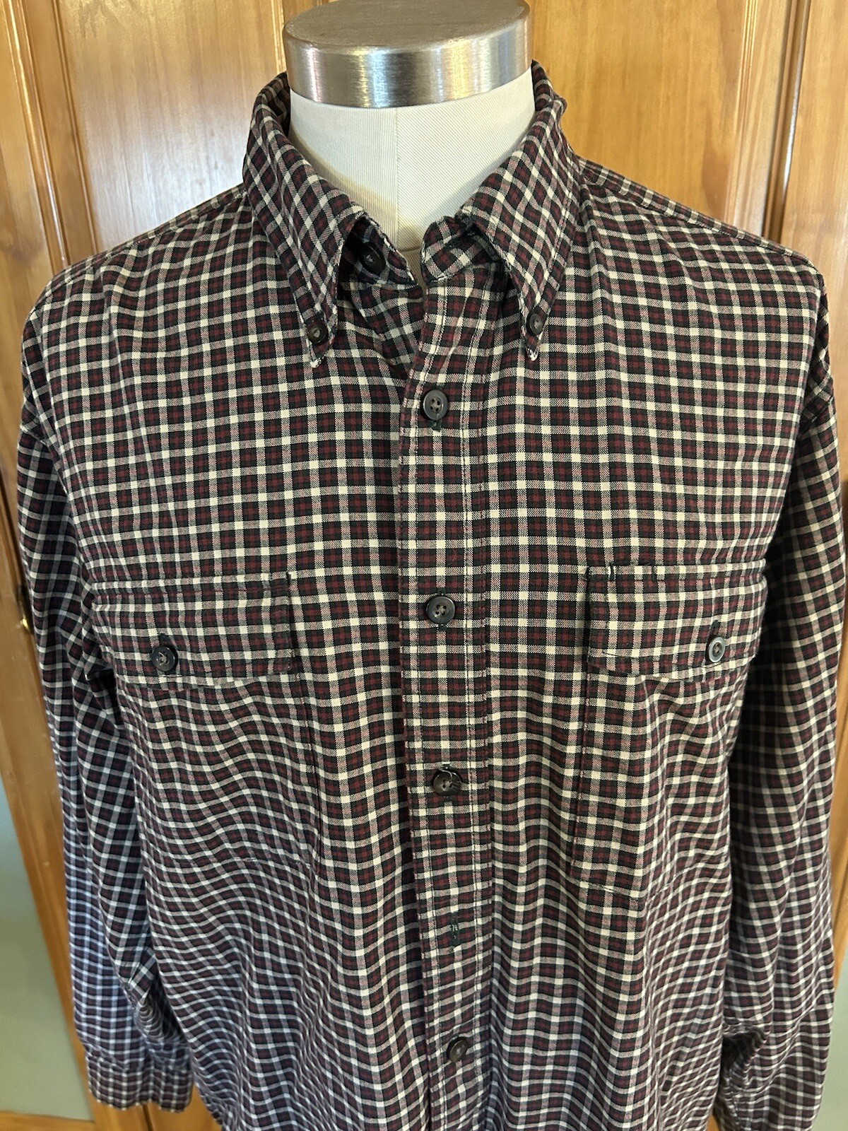 Eddie Bauer Plaid Shirt Large Button Down Long Sleeve Hunter Green Dark ...