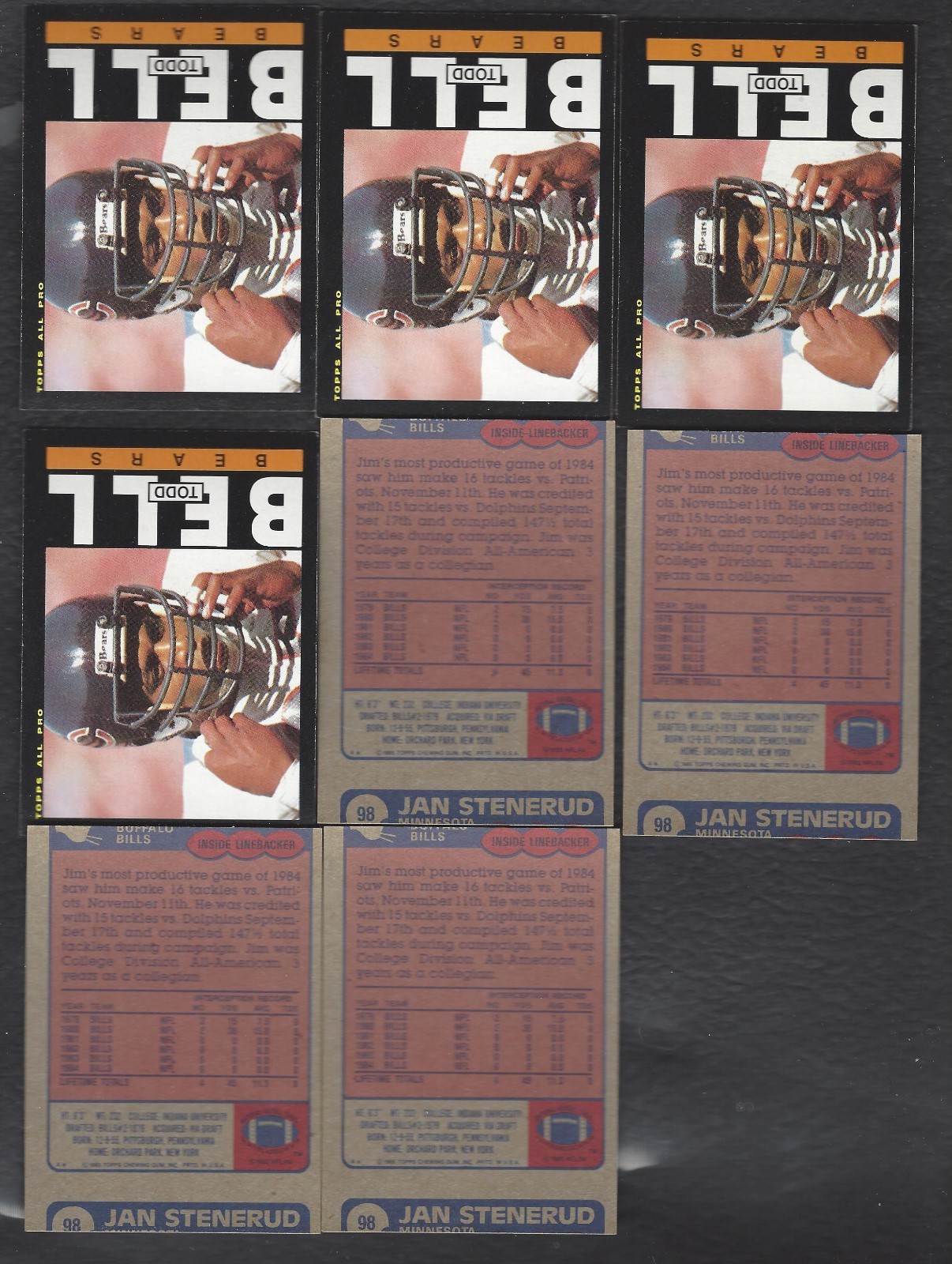 1985 Topps MISCUT Chicago Bears Fronts Some Stenerud Back NM 12 Card ...