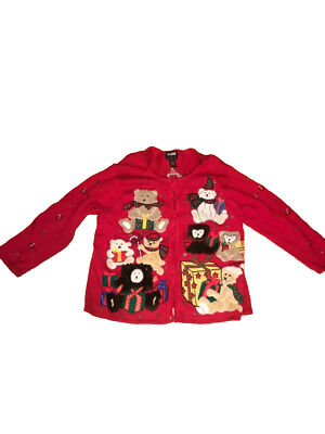 Ugly Tacky Christmas Sweater Designer Originals Studio Teddy Bear SIZE ...