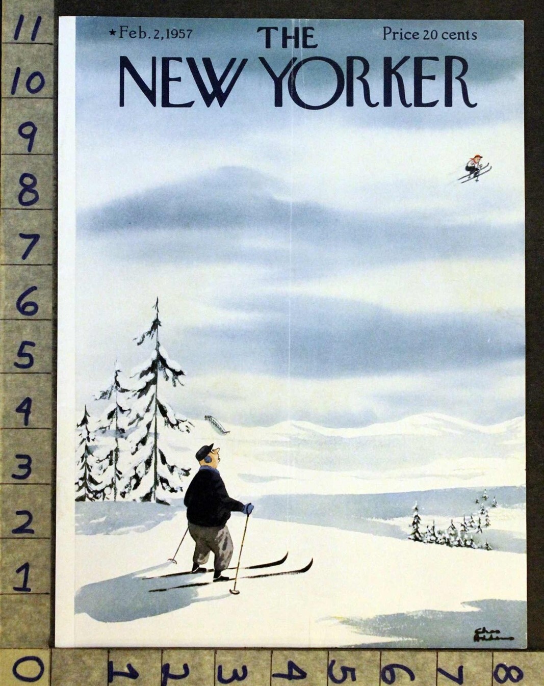 1957 SPORT WINTER SNOW SKIING JUMP CHAS ADDAMS ARTIST NEW YORKER COVER ...