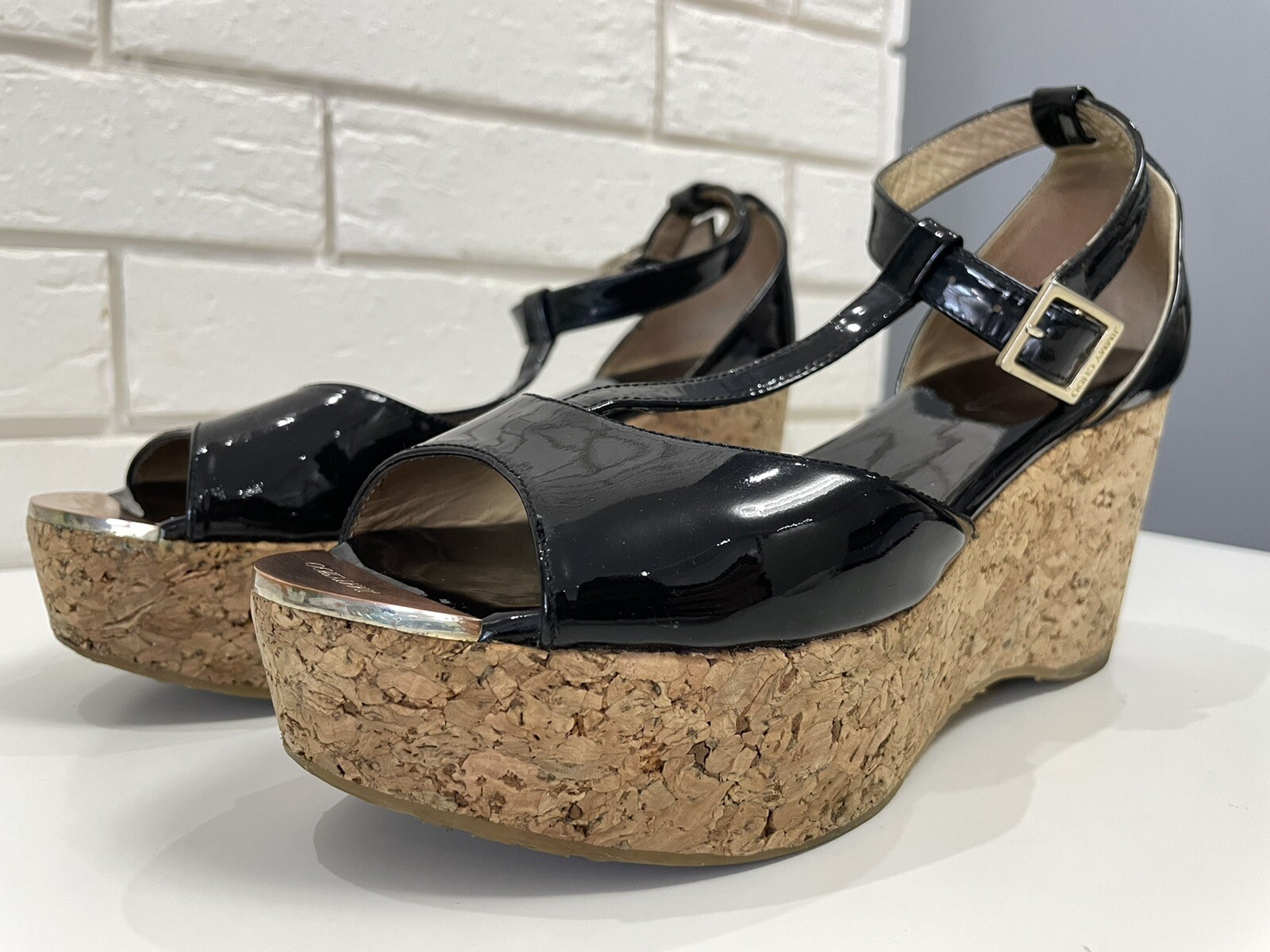 Jimmy Choo Black Patent Leather Platform Wedge Sandal… - Gem