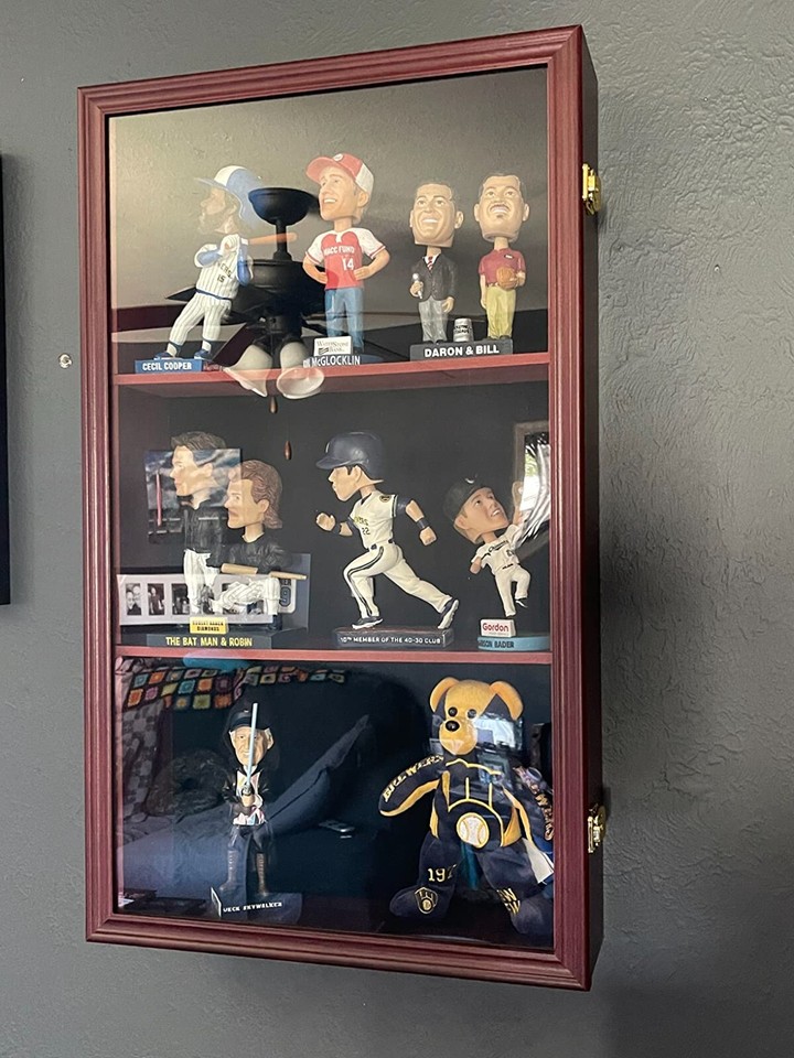 Bobblehead Display Case 15 Pcs Action Figure Black Wood Wall Mount Rack ...