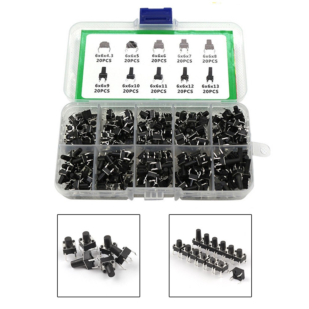 Organized 200PCS Light Touch Button Key Switch Box with Plastic Storage ...