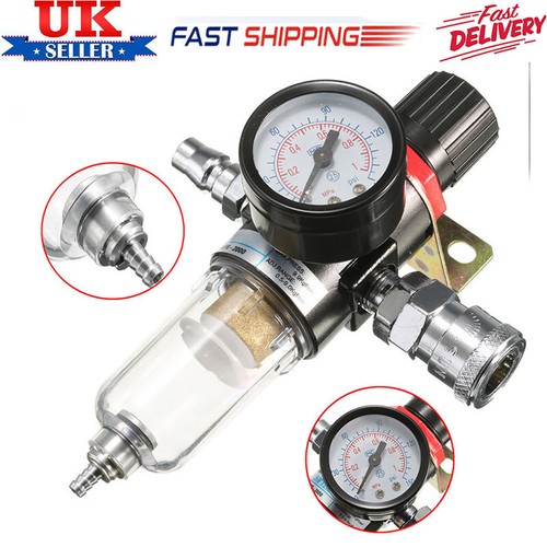 1/4" BSP Air Pressure New Regulator Gauge Spray Gun In-Line Water Trap ...