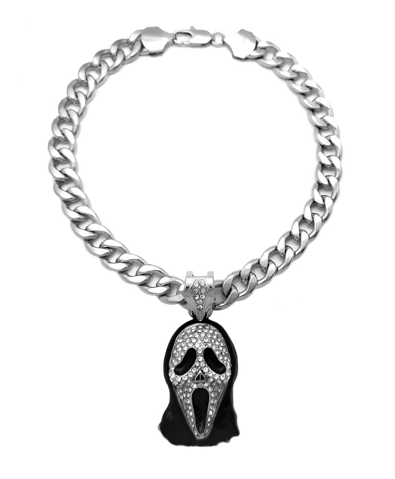 HIP HOP SILVER PT SCREAM MASK PENDANT & 11mm 18" 20" 24" CUBAN CHAIN ...