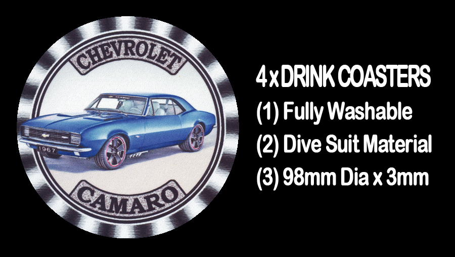 4 x CHEVROLET CAMARO 1957, MOTORCAR MOTOR CAR DRINK COASTERS - Fully ...