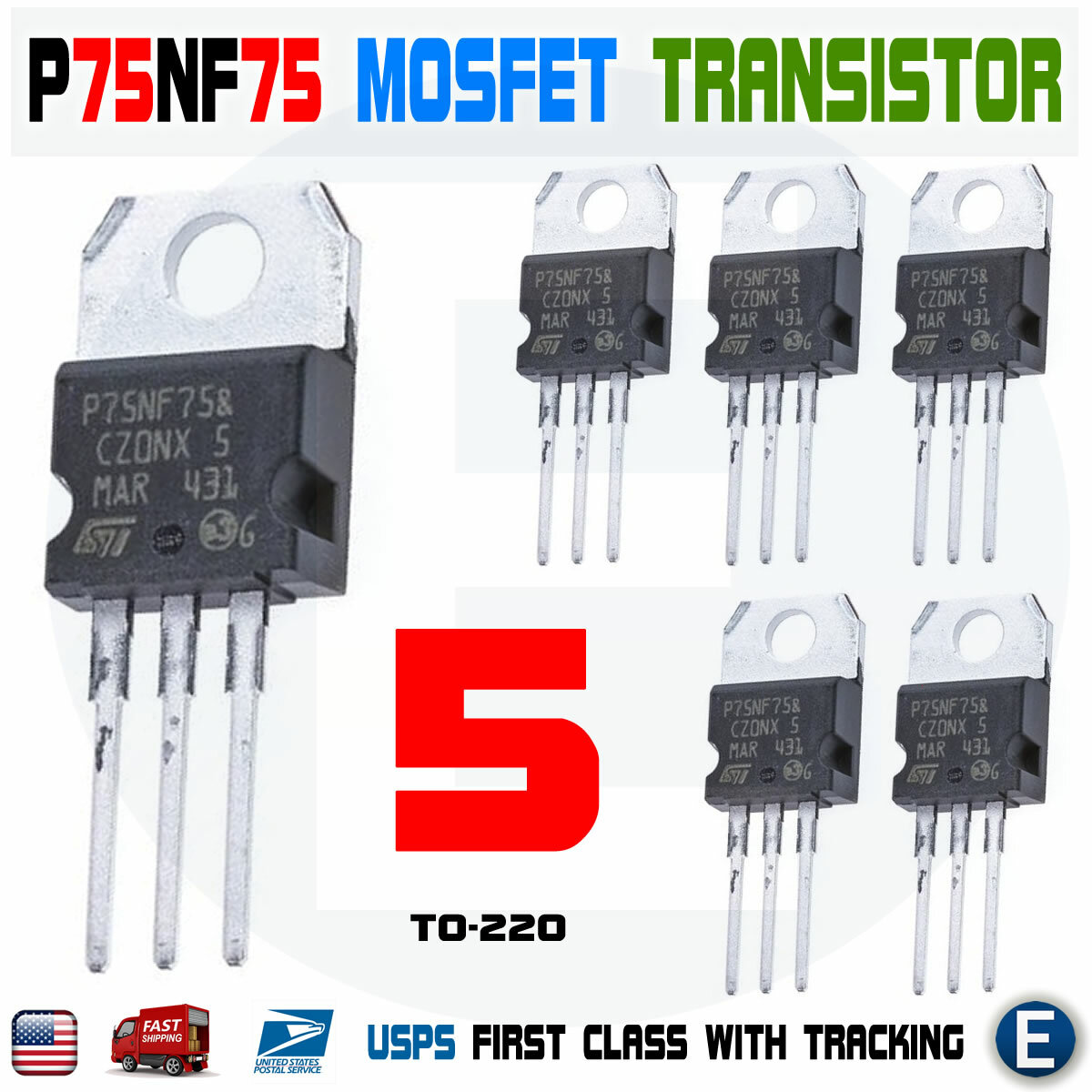 5pcs STP75NF75 P75NF75 Power MOSFET Transistor TO-220 80A 75V N-Channel ...