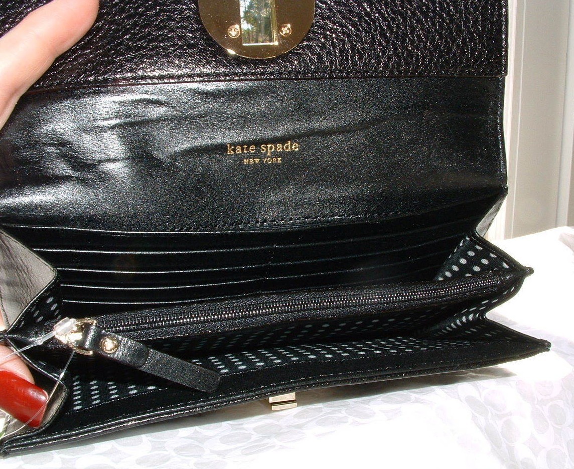 KATE SPADE CYNDY BEXLEY SHINY BLACK LEATHER WALLET NWT $225+ | eBay