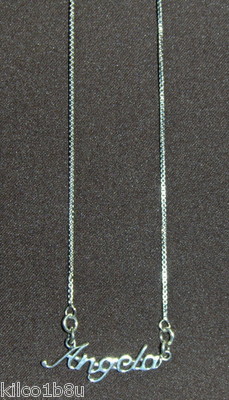 925 Sterling Silver Name Necklace-Name Plate- ANGELA 17" Chain w ...