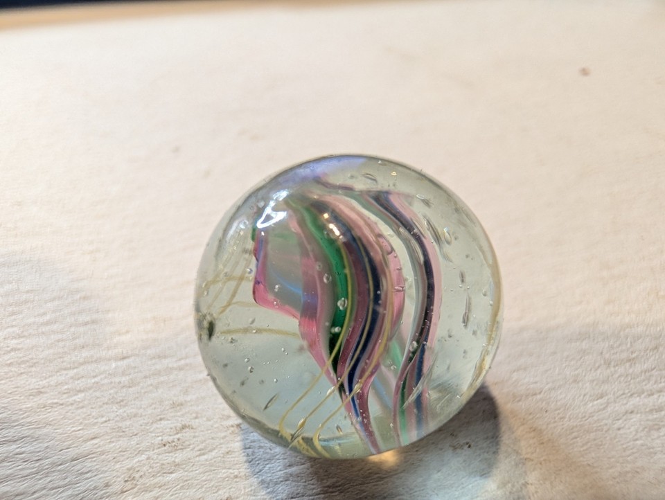 German Marble Divided Core Pink White Blue Green Ribbons Yellow Strings ...