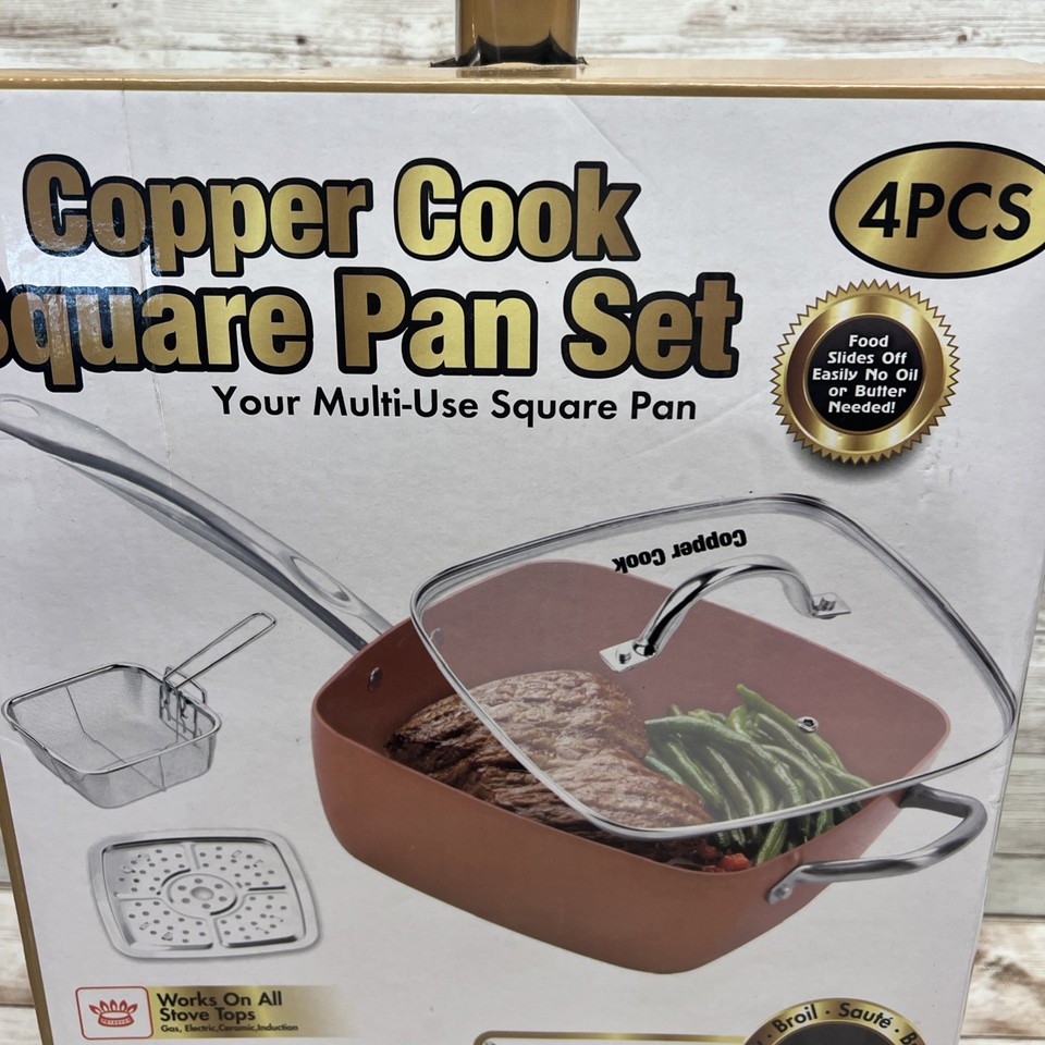 4PCS Frying Pan Four-Piece Set Square Pan Frying Pan Copper Color Non ...