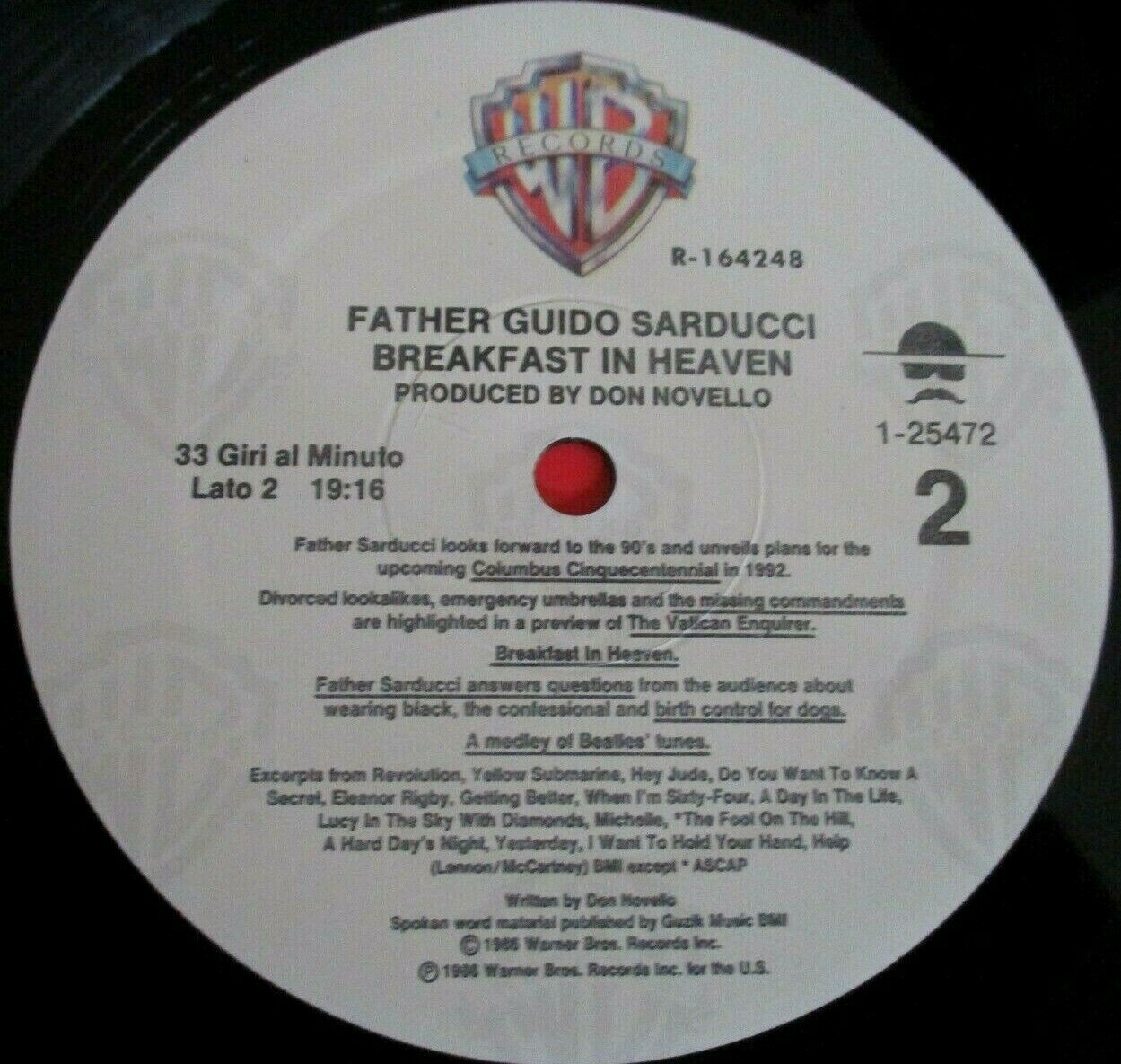 FATHER GUIDO SARDUCCI BREAKFAST IN HEAVEN LP 1986 WARNER BROS. 1-25472 ...