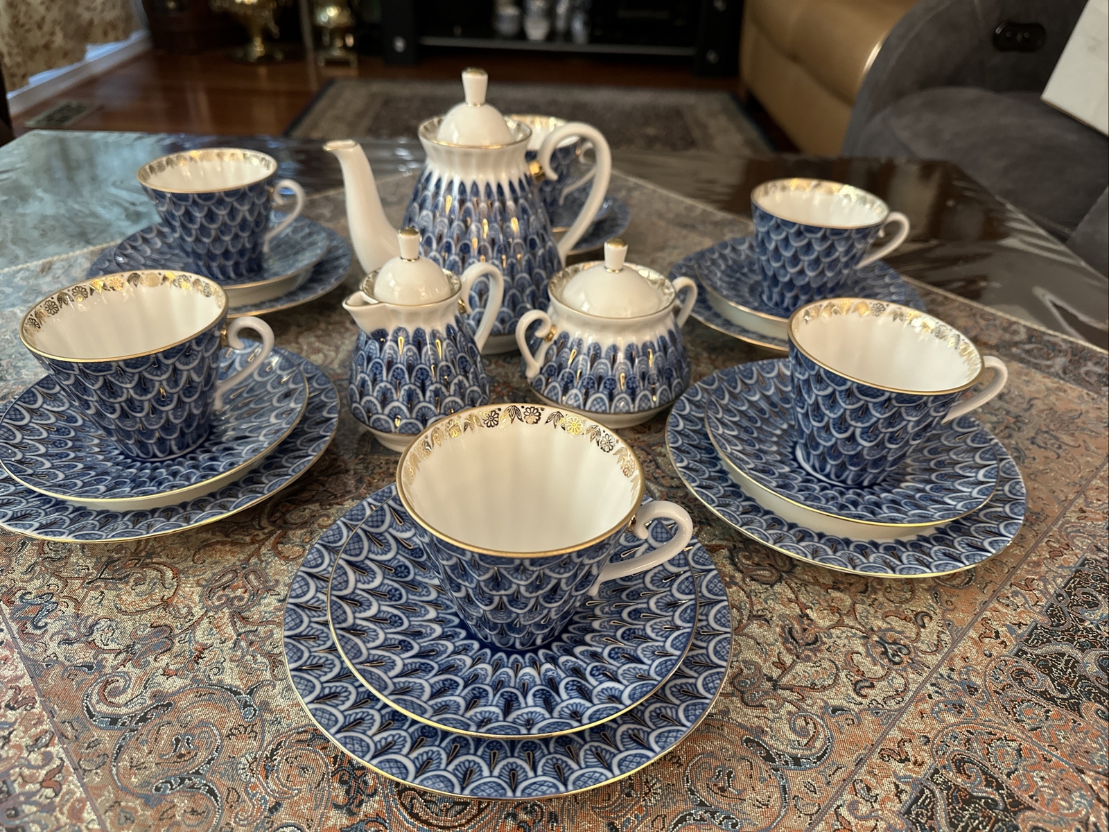 Lomonosov Imperial forget-me-not Tea Set for 6 | eBay